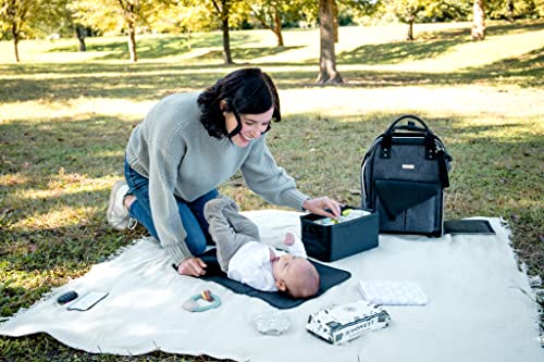Baby Brezza Lucia Baby Diaper Bag Backpack and Tote β Carry How You Choose β Spacious but Compact Design with 12 Pockets and Slide Out Diaper Caddy, Graphite