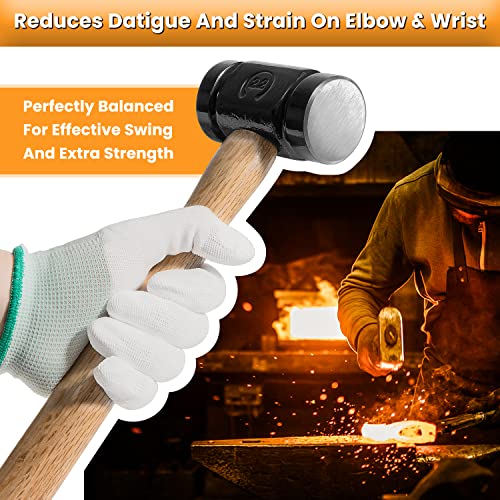 36 oz Rounding Hammer Blacksmith Bladesmith Forge Engineer Drilling Hammer Handmade Knife Making Metal Working Forging Farrier Tool Flat Round Face with Wooden Handle Steel Head