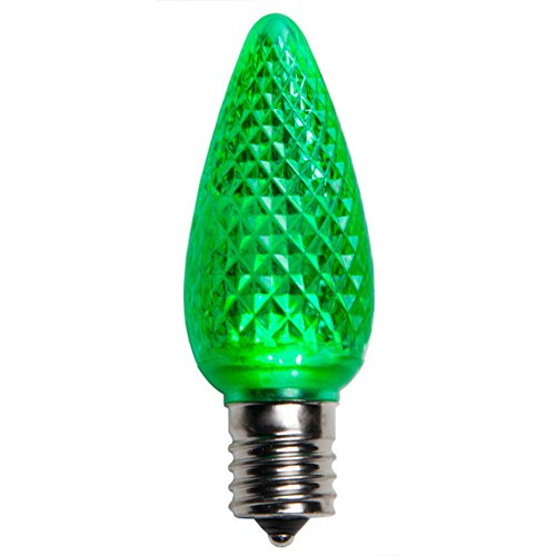 25 Pack Green C9 LED Replacement Bulbs Faceted Green LED Christmas Light Bulb 2 SMD LEDs in Each Bulb Fits E17 Socket Commercial Grade Indoor and Outdoor Use