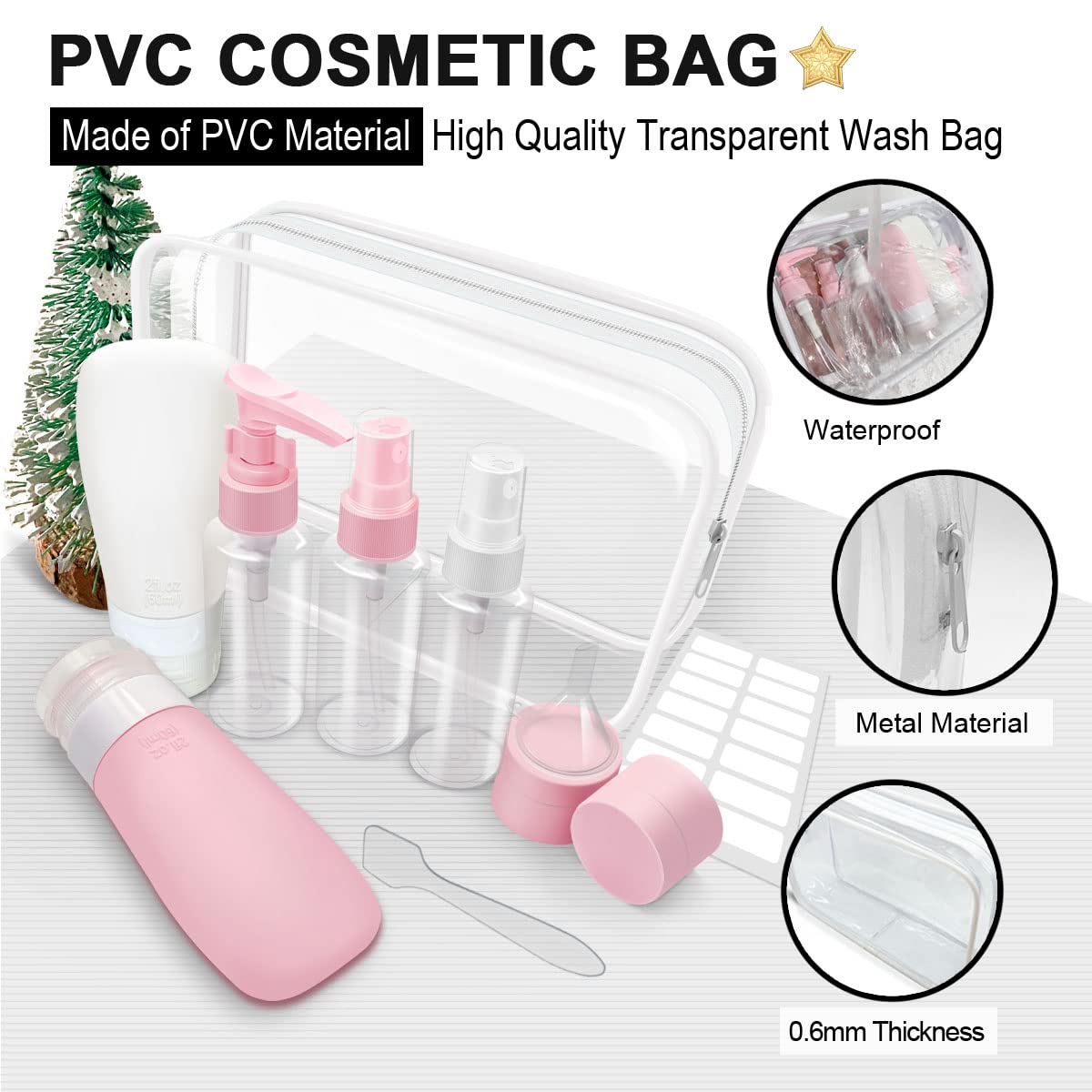Empty Travel Size Bottles Set, Leak Proof Silicone Plastic Shampoo Conditioner Liquid Squeeze Bottle, TSA Approved Travel Container Spray Bottle, Refillable Cosmetic Container With Toiletries Bag Kits