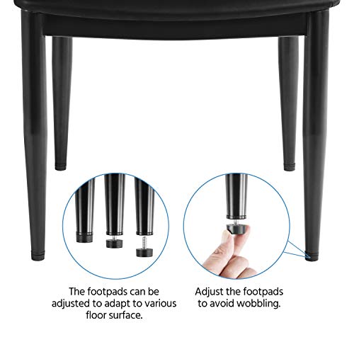 Yaheetech Mid Century Dining Chairs Armless with Backrest Modern Kitchen Chairs Metal Legs Fabric Leather Seat Set of 4, Black