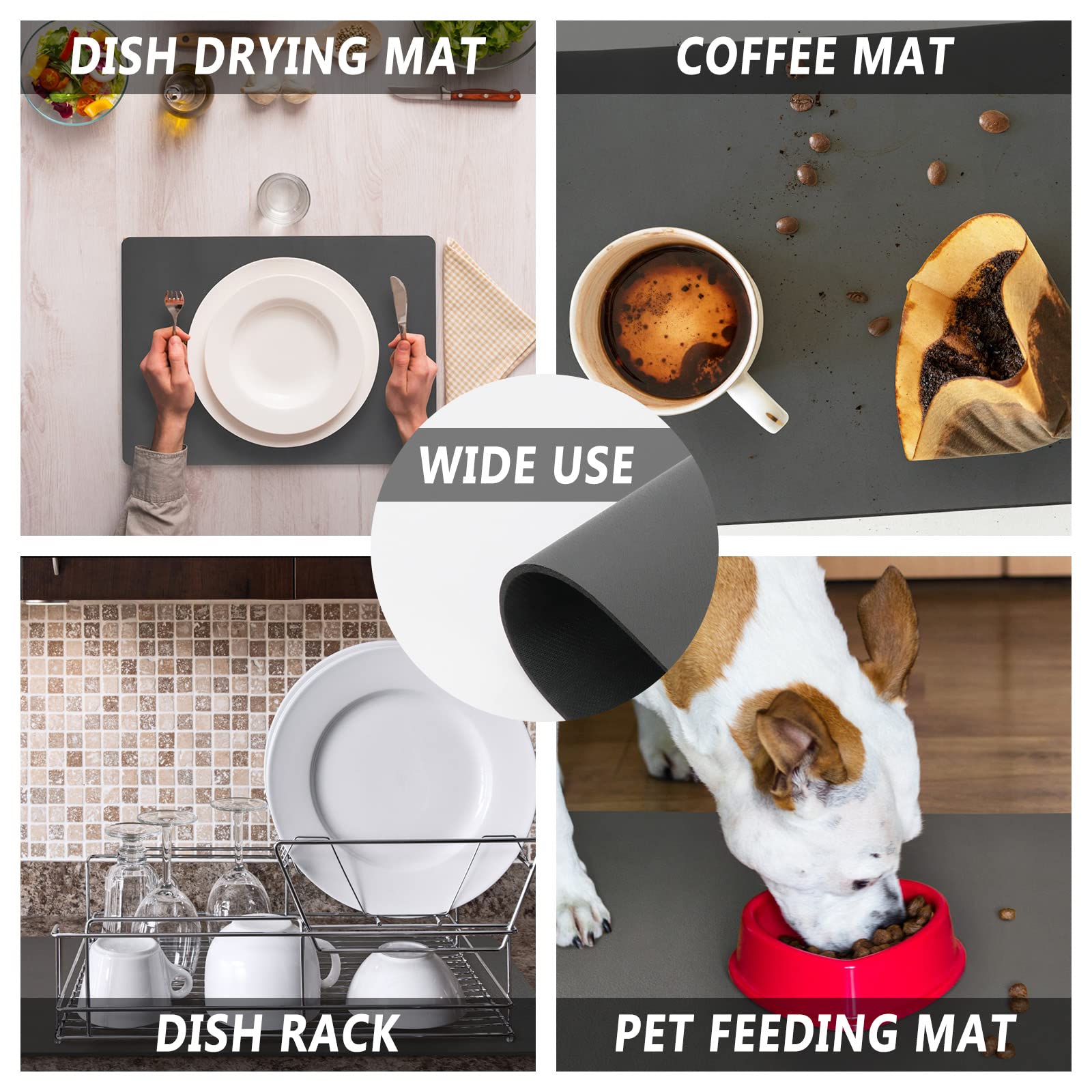 12" X 19" Coffee Mat for Countertops : Super Absorbent Versatile Coffee Bar Accessories for Coffee Makers, Espresso Machines, and Dish Drying, Black
