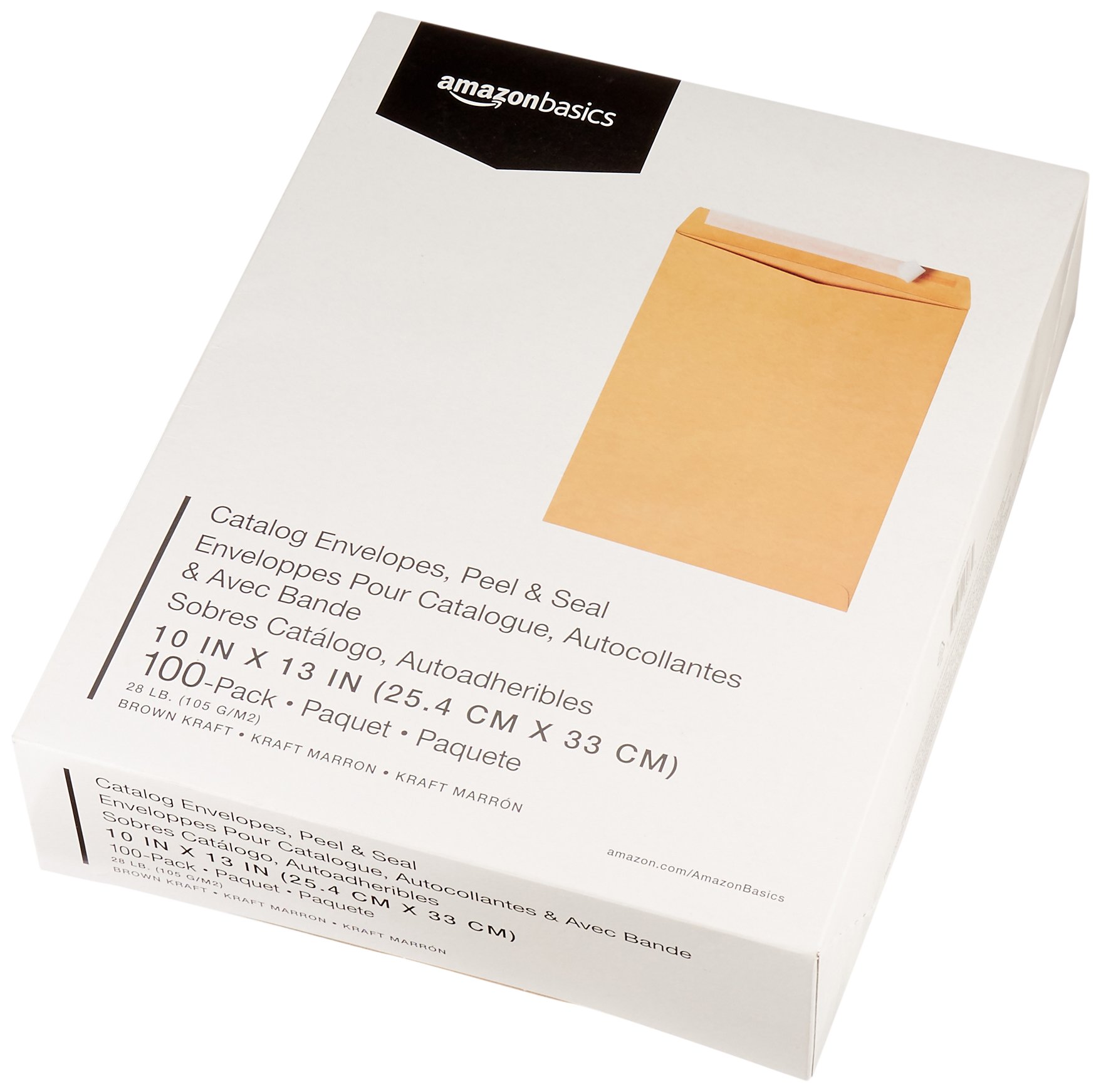 Amazon Basics Catalog Mailing Envelopes, Peel & Seal, 10x13 Inch, Brown Kraft, 100-Pack