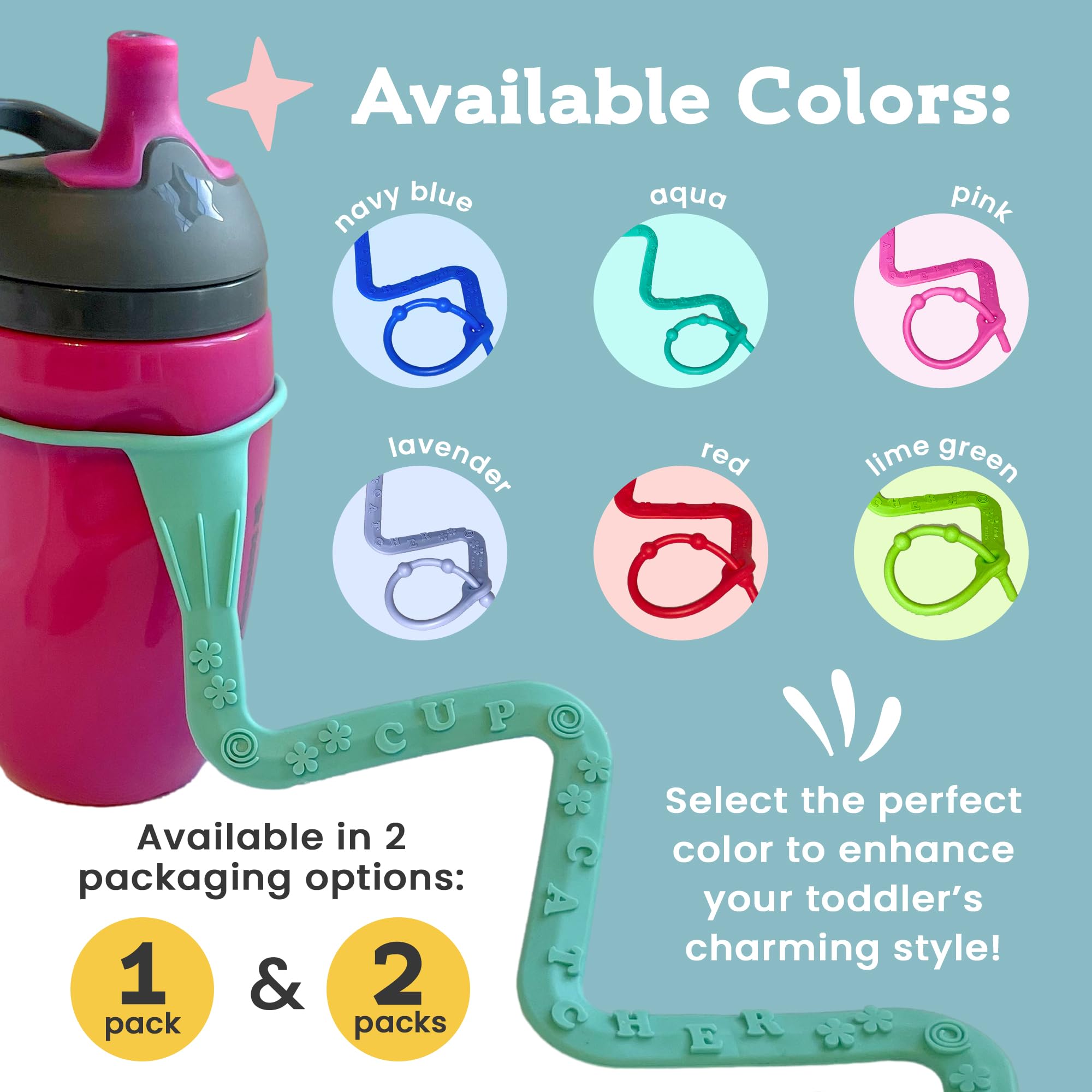 Brilli Baby Cup Catcher Patented Safety Tether Strap, Attach Sippy Cups, Bottles, Toys, Pacifiers to Stroller, High Chair, Car Seat, Made in USA, Food Grade, Dishwasher Safe (Lavender)