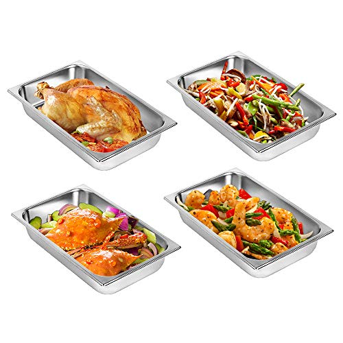 4 Pack Stainless Food Pan 4inch Deep Full Size Steam Table Pan Hotel Buffet Food Holder, Hotel Pan Steam Table Pan with Lids Anti-Jam Hotel Food Pans (4-Pack Hotel Pan)