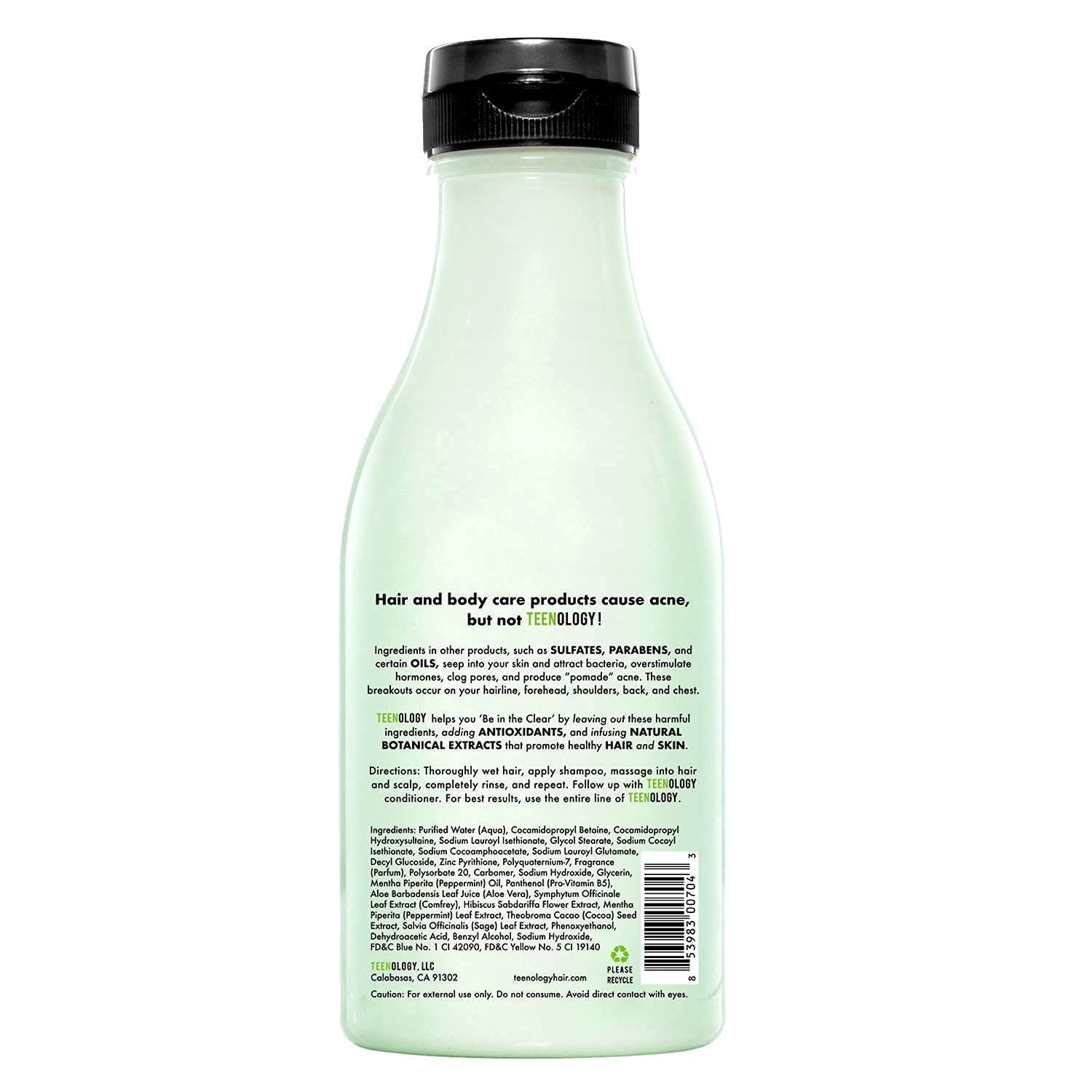Teenology Shampoo and Conditioner Bundle (Save 5%) - Avoid Forehead Acne and Breakouts - Sulfate and Paraben Free, Noncomedogenic, Natural Botanical Extracts, Sweet Mint - 16 oz