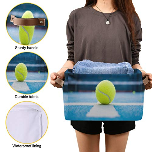 Storage Bins Sport Tennis Ball Pattern Storage Basket Collapsible Cube Rectangle with Handle Storage Box for Shelves Home Office Closet 1 Pack