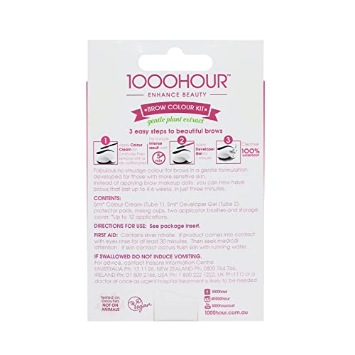 1000 Hour Professional Formula Brow Color Kit - Defined Brows with a Long-Lasting Formula with Eyebrow Mascara - Brow Gel for Stunning Brows that Last Up To 6 Weeks w/ 12 Applications - Natural Black