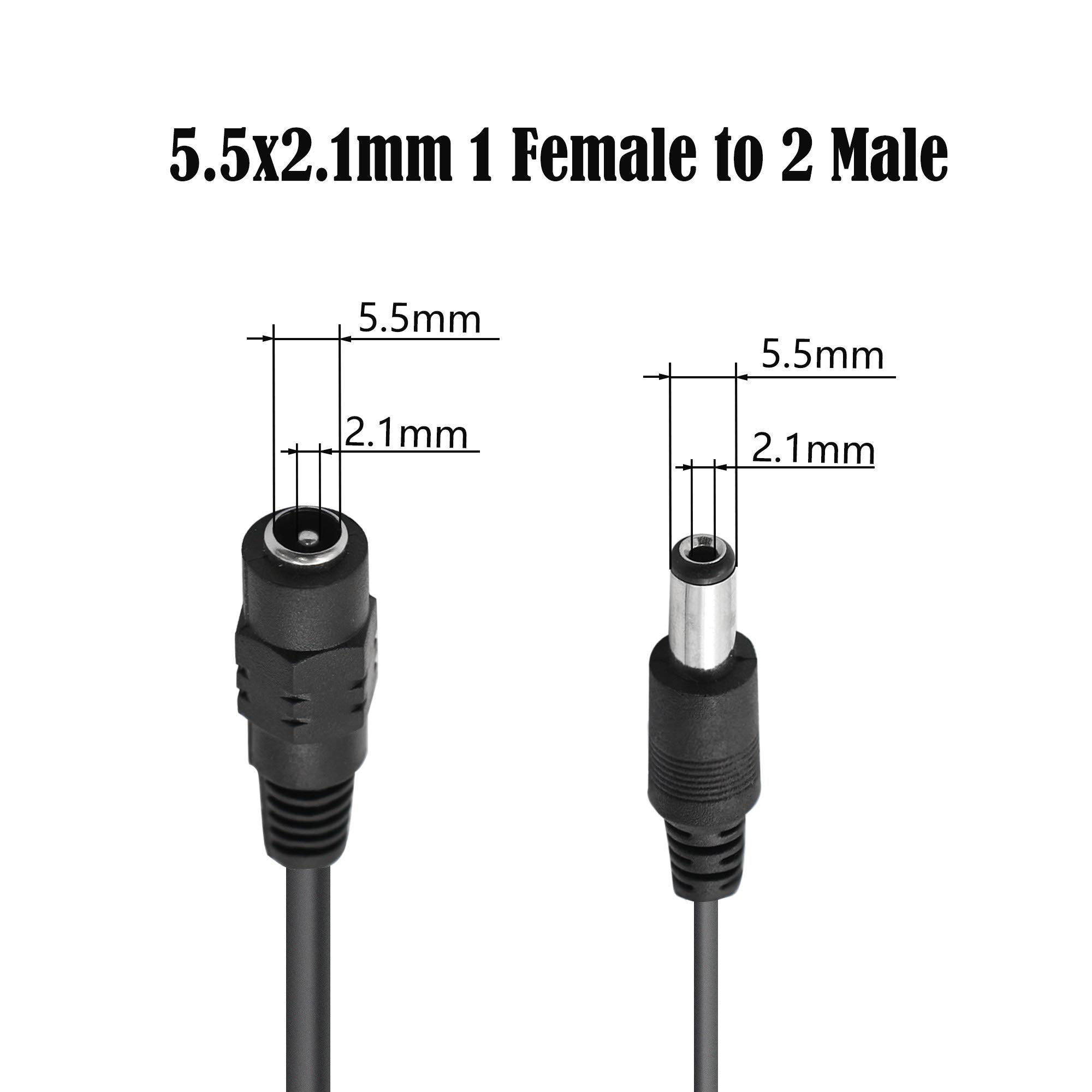 GINTOOYUN DC Y Splitter Cable 1 Female to 2 Male,5.5mm x 2.1mm DC Power Extension Adapter Cable,for CCTV Surveillance Cameras,Surveillance Routers,DVR,and More(2PCS