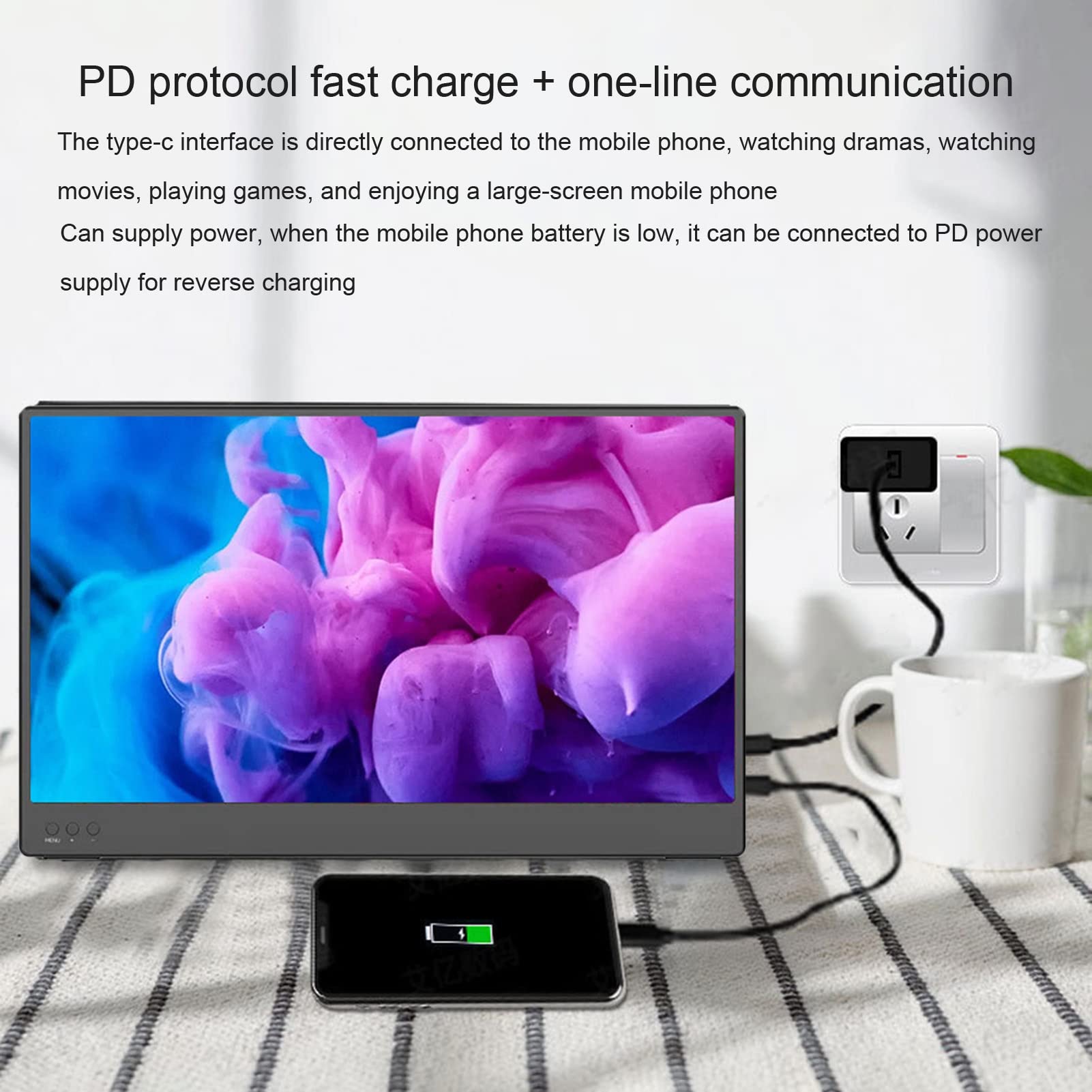 14''Portable Monitor Universal IPS Panel 1080P High-Clarity Narrow Side Wide Angle Screen Extension Built-in Dual Speakers Notebook Computer Phone Gaming Display Game Accessories Black