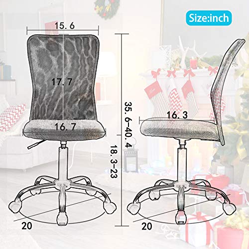Best Home Product Ergonomic Mesh Office Chair No Arms, Desk Chairs Back Support for Girls Room, Middle Back Rolling Computer Chair, Adjustable Height Task Swivel Chair Pink