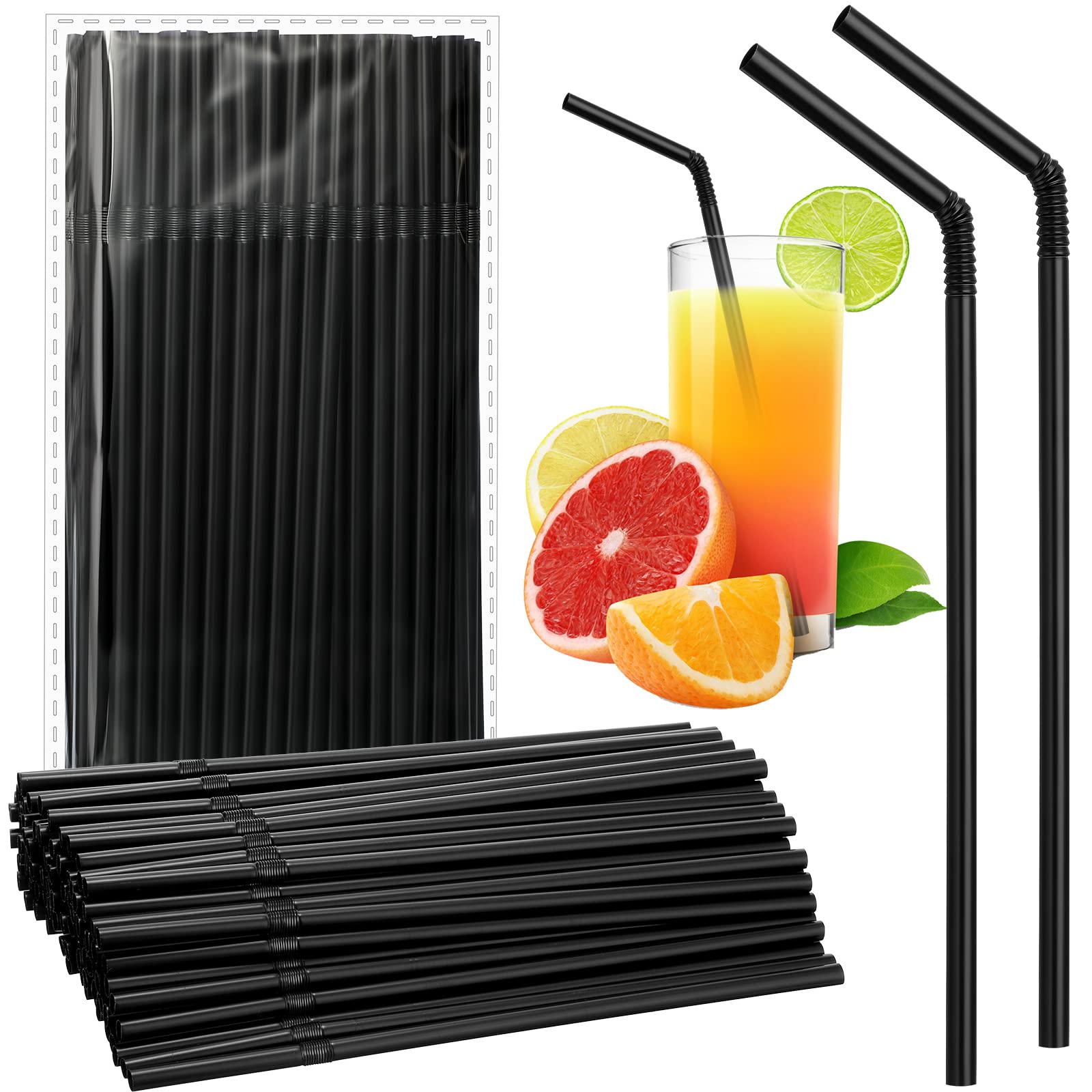 1000 Pcs Flexible Disposable Plastic Drinking Straws Bulk Plastic Long Flexible Straws (Black)