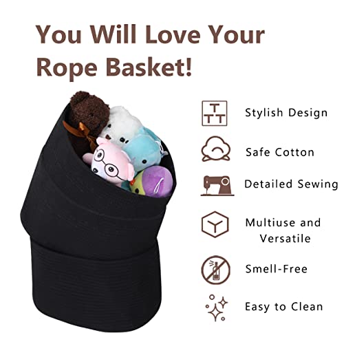 CASAVIDA Woven Baskets for Storage Set of 3, Cotton Rope Basket Storage Baskets for Organizing with Handles, Closet Soft Storage Baskets for Shelf Nursery Baby Laundry Bedroom Living Room