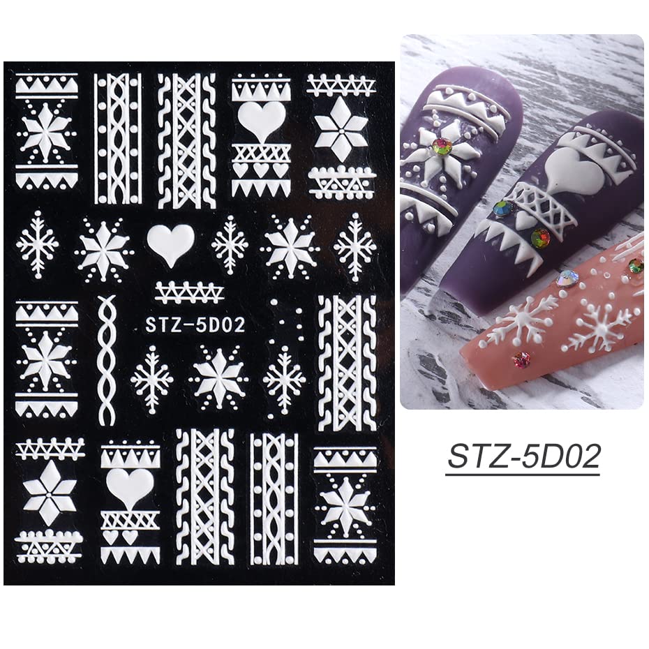 3D Embossed Christmas Nail Art Stickers Decals 4 Sheets 5D Self-Adhesive Pegatinas Uñas Holiday Snowman Snowflakes Nail Supplies Nail Art Design Decoration Accessories