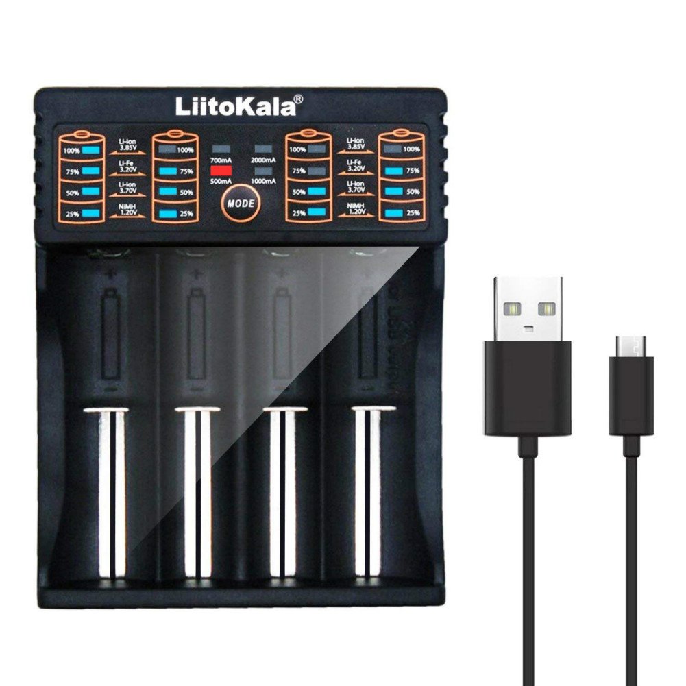 4-Bay USB 18650 Battery Charger with Led Light,Universal Battery Charger for 3.8V 3.7V IMR 18650 26650 RCR123A 14500 16340 LiFeO4 1.2V Ni-MH Ni-Cd AA AAA Battery