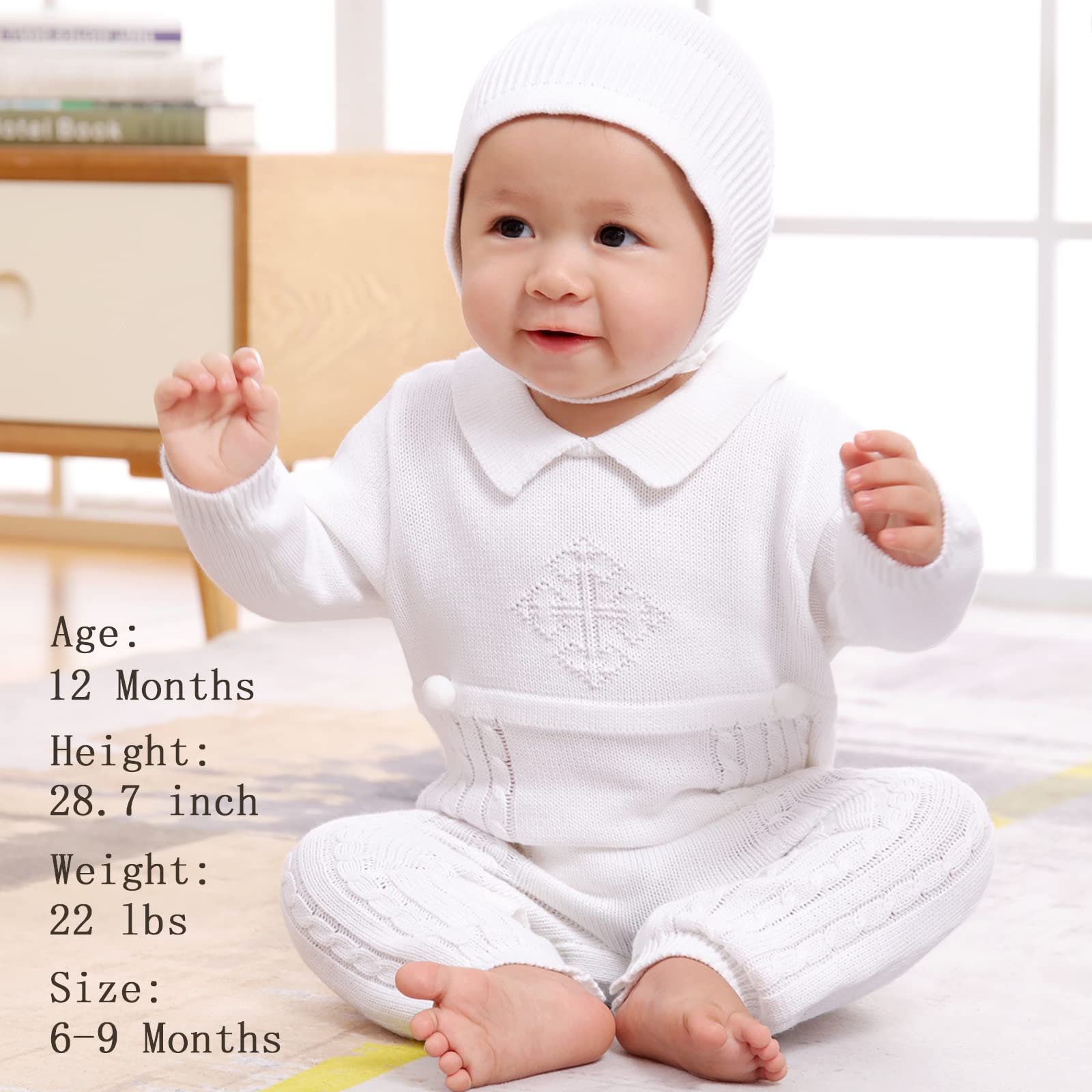 Booulfi Baby Boy's Christening Baptism Outfits Suit with Hat,Cross Detail
