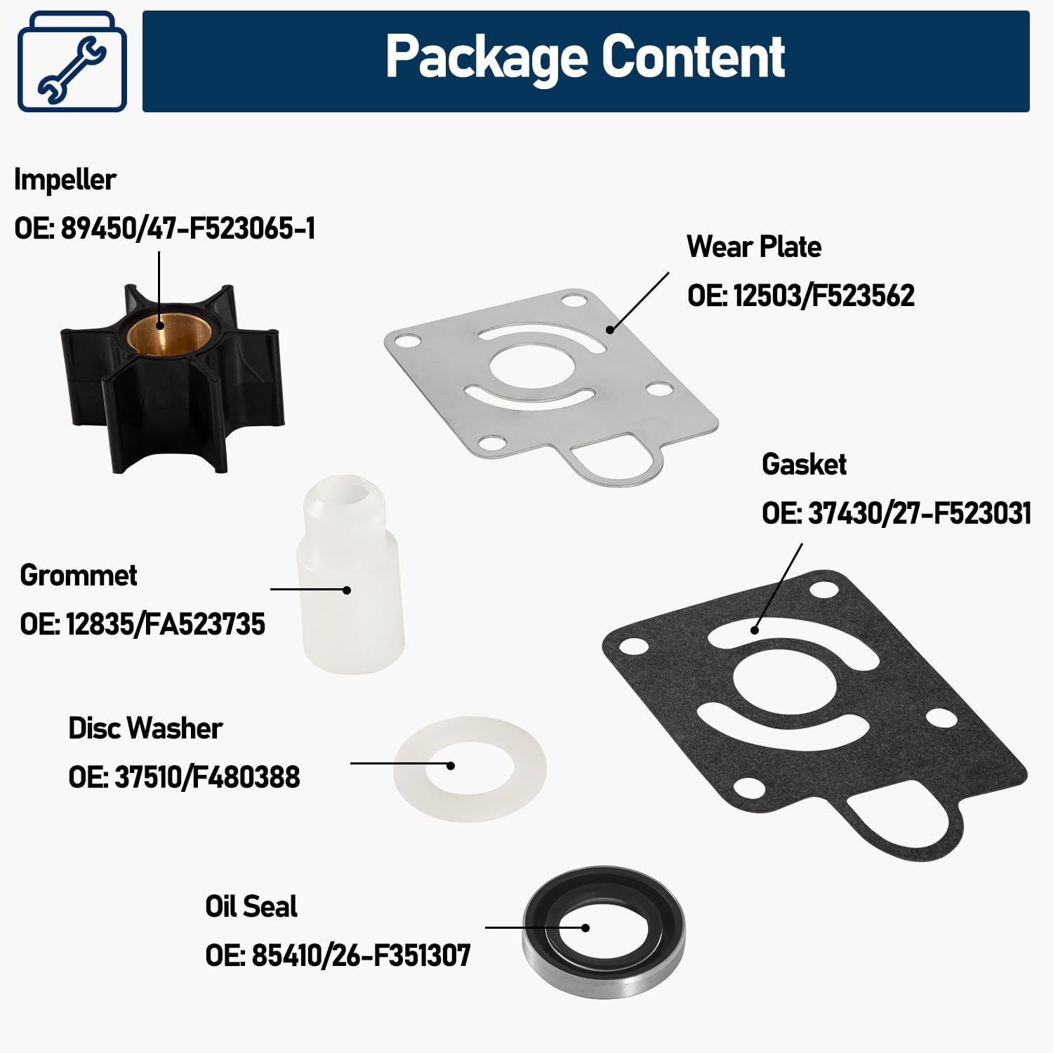 12012 Water Pump Impeller Kit For Chrysler Force 75 85 90 100 105 115 125 140 HP 1979-1989, Replaces OE# FK1069, 12012