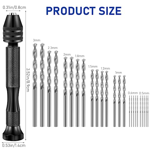 36 Pieces Hand Drill Bits Set, Pin Vise Hand Drill Mini Micro Drill and Twist Drills Precision Hand Mini Drill Bits Set for Resin Polymer Clay Craft Model Jewelry Making