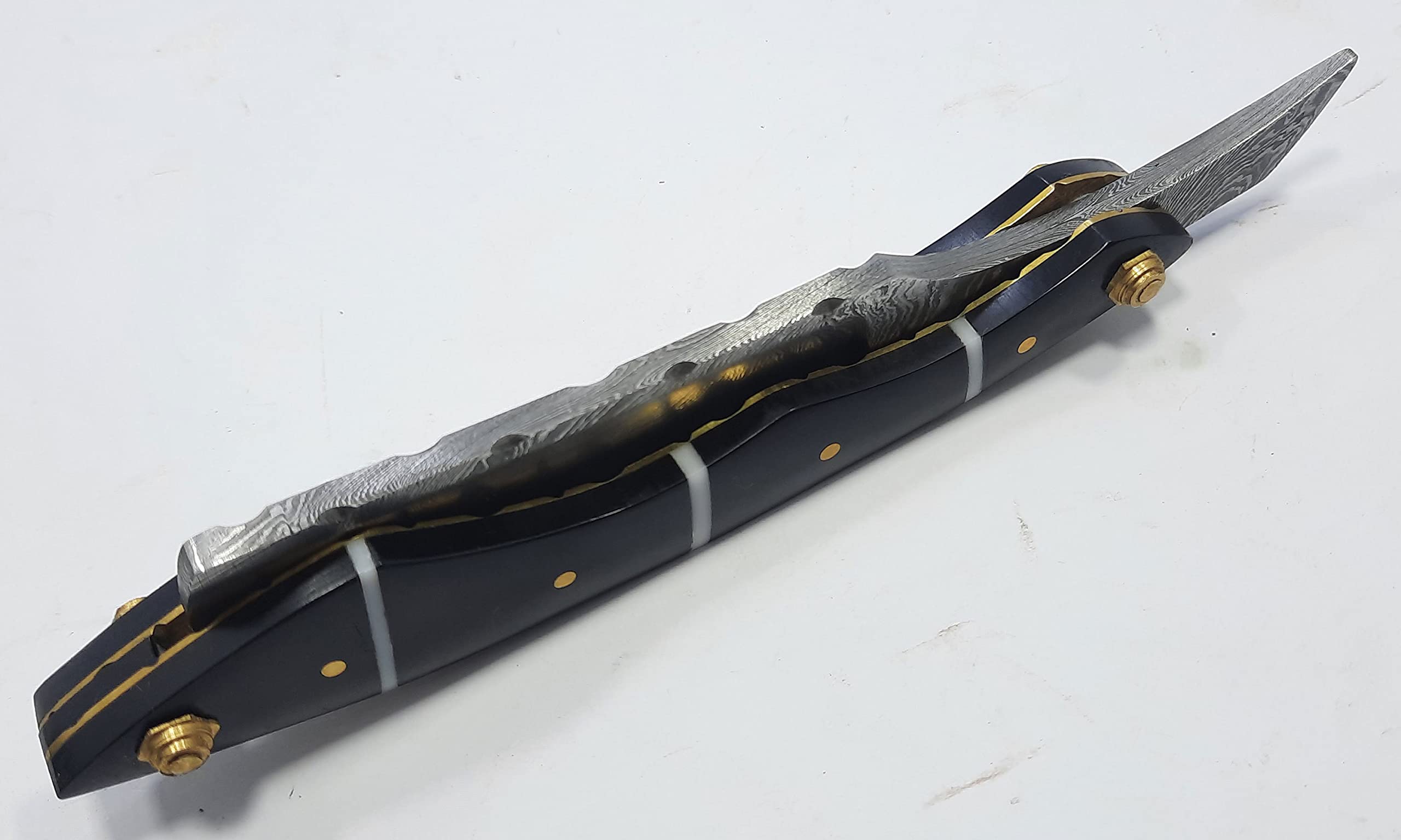Qureshi Knifes Damascus Steel Straight Razor fixed Blade Camel Bone with Leather Sheath Belt Loop. STR-24001