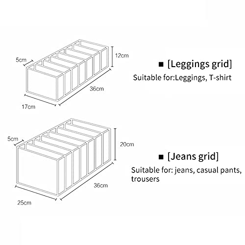 2PCS Clothes Organizer(7 Grids)Drawer Dividers for Clothes - Foldable Grid Storage Box with Multiple Layers, Portable Washable Storage Containers for Scarves, Leggings, T-shirts, Jeans (Jeans and Trousers with 7Grids, Gray)