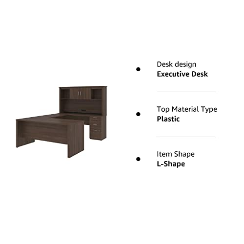 Bestar Logan U or L-Shaped Executive Office Desk with Pedestal and Hutch in Antigua, 66W