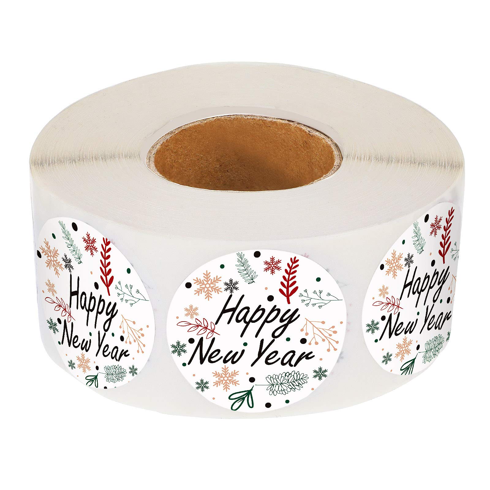 1000 Pieces Happy New Year Floral Stickers Waterproof New Year Labels for Party Favors, Goodie Bag Fillers, Holiday Decorations