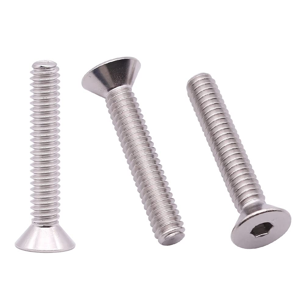RoyceMart M4-0.7 x 30 mm (50 Pack) Stainless Steel Flat Head Socket Head Cap Screws, Hex Drive Flat Head Screws Machine Screws, Full Thread, Bright Finish