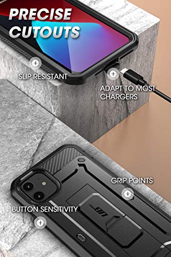 SupCase Unicorn Beetle Pro Series Case for iPhone 12 /12 Pro (2020 Release) 6.1 Inch, Built-in Screen Protector Full-Body Rugged Holster Case (Black)