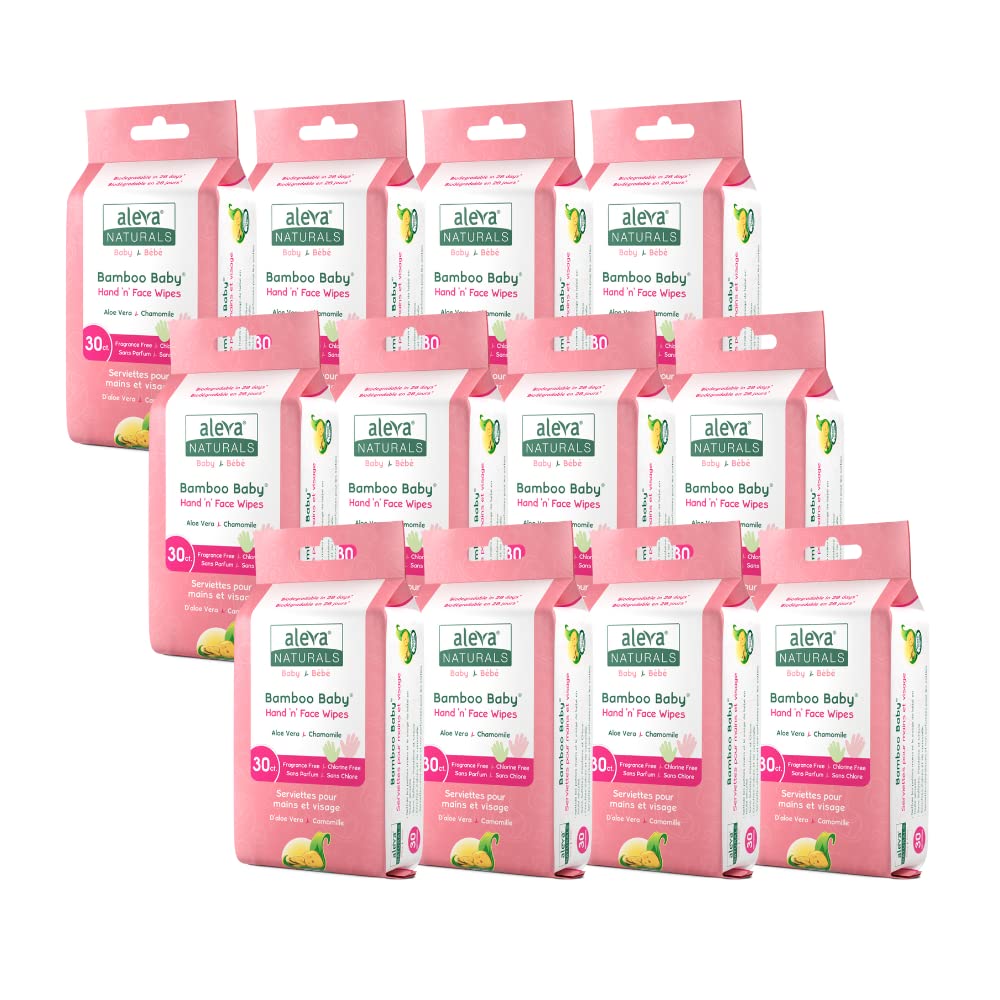 Aleva Naturals Bamboo Baby Hand and Face Wipes | Natural and Organic Ingredients | Cleans and Moisturizes | Extra Strong, and Ultra Soft - 30 count