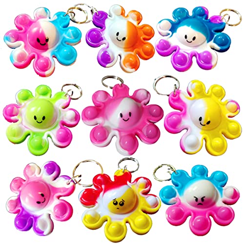 30 Packs Octopus Push Fidget Bubble Bulk Mini Pop Keychain Fidget for Teens and Kids,Halloween Party Favors,Birthday Supplies and Classroom Student Prizes Gift