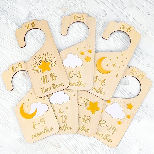 Baby Closet Dividers - Set of 7 Baby Clothes Organizer, 3D Wooden Clothes Organizer from Newborn to 24 Months, Nursery Organizers for Hanger Dividers