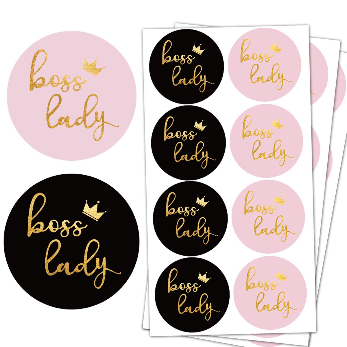 Boss Lady Stickers 1.5 inch， Pink and Black Boss Lady Decal Vinyl Stickers Labels for Businesses, Online retailers, boutiques,Gift Box Decorations Supplies (504 Pcs)