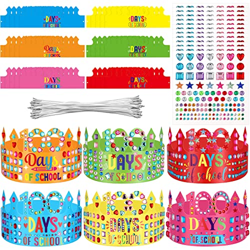 30 Pcs 100 Days Paper Crowns, 100 Day of School Rhinestones Paper Crowns for Kids 100 Days of School Decorations Party Hats for 100th Day Celebration Party Favors Supplies Classroom Decorations
