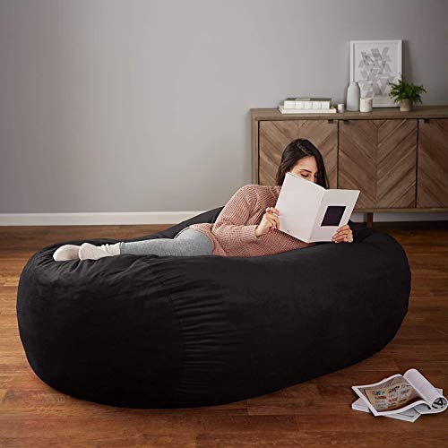 Amazon Basics Memory Foam Filled Bean Bag with Microfiber Cover, Lounger-6', Black, Solid