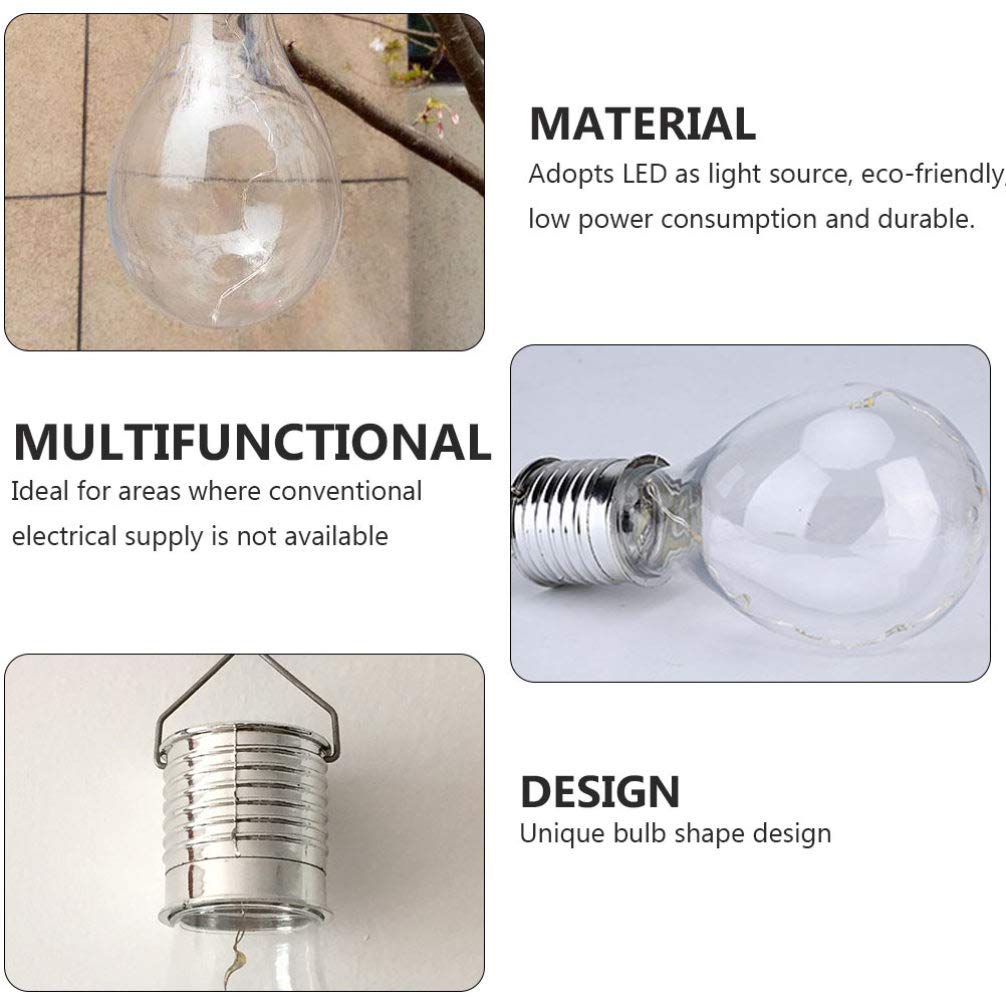 Abaodam 5pcs Solar Light Bulbs LED Outdoor Light Bulb Waterproof Hanging Lights Globe Garden Light for Garden Yard Camping (Warm White Light)