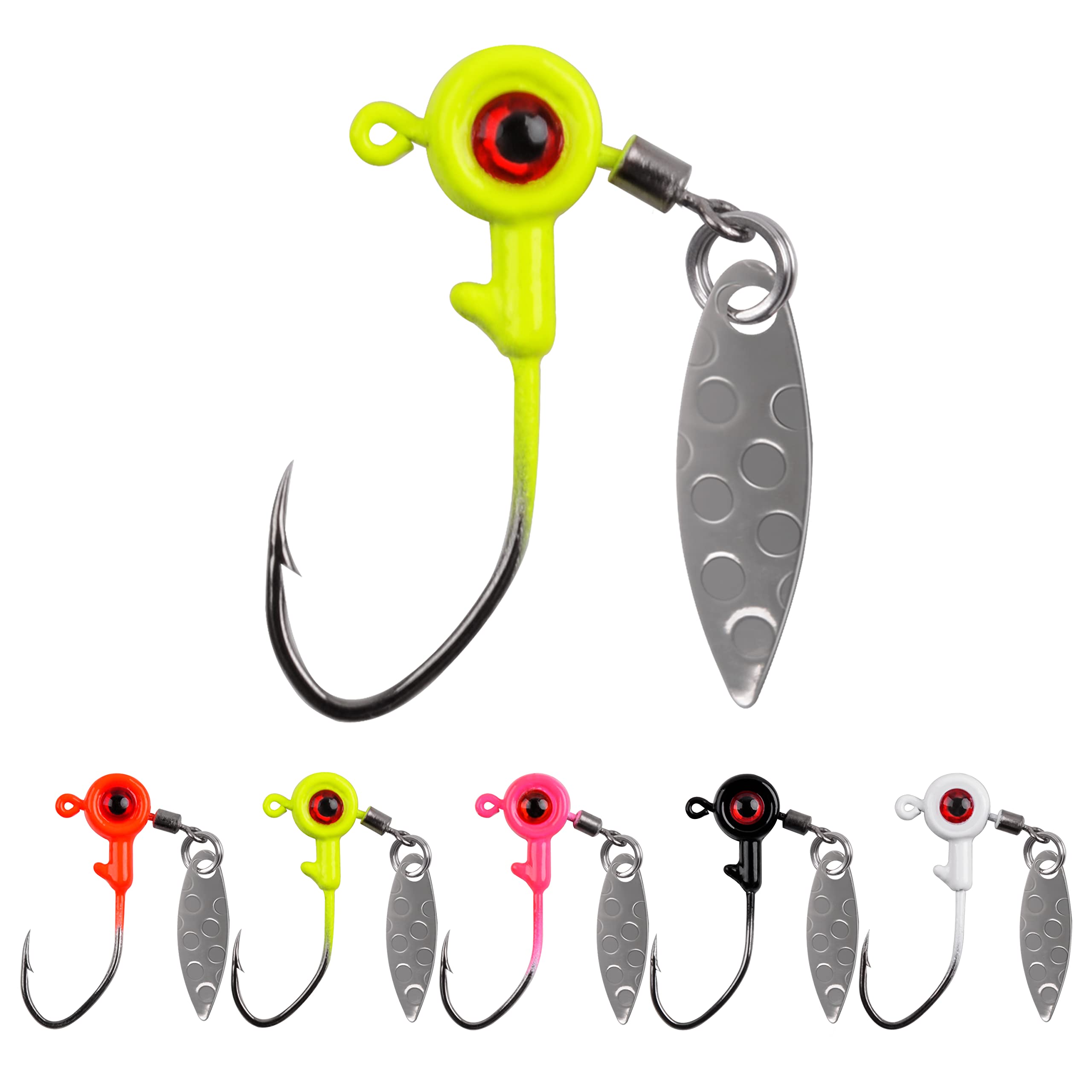 10Piece Fishing Jig Head with Willow Blade 3D Eyes Fishing Jigs Spoon Weighted Head Spin Jig Hook Lure Kit for Panfish Crappie