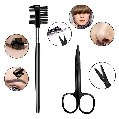 13Pcs Eyebrow Kit with Eyelash Curler, Eyebrow Grooming Trimming Kit with Eyebrow Razor Comb Scissors Tweezers Pen Stencil Shaper for Women Black
