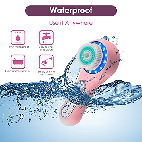 Electric Facial Cleansing Brush with 3 Operating Modes & 5 Replaceable Face Scrub Brush Heads, Waterproof Cleanser Remove Dirt, Oil, Makeup Residue, USB Rechargeable Facial Exfoliator & Massager (J02)