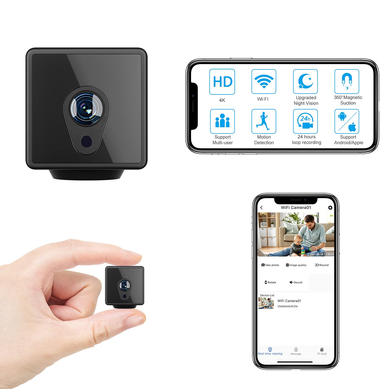 Jayol 2022 Hidden Camera Detector, Mini Spy Camera with Audio, HD 4K Wireless Hidden Live Stream, Night Vision and Motion Activated Spy Cam Nanny Cam, Security Camera for Home and Outdoor
