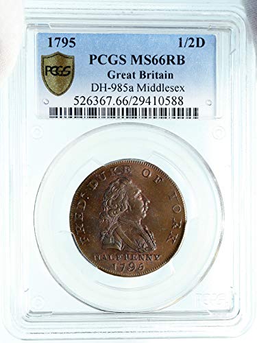 1795 unknown 1795 ENGLAND UK Middlesex Duke of York MAN-O-WAR Denomination_in_description MS 66 RB PCGS