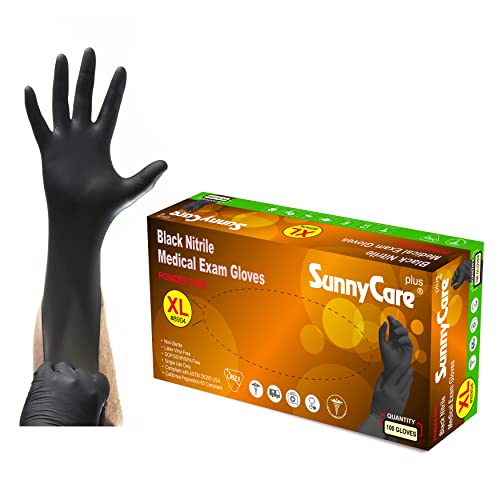 5.0 Mil SunnyCare #8904 Black Nitrile Medical Exam Gloves Powder Free Size: X-Large 1000pcs/case ;100pcs/box;10boxes/case