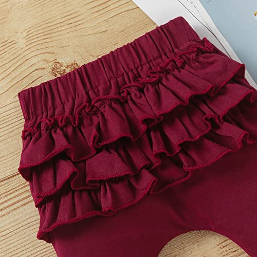 Dimoybabe Baby Girl Clothes Infant Outfits Set 3 Pieces Long Sleeve Sweatshirt Love Heart + Ruffle Pants + Headband 3-6 Months, Red