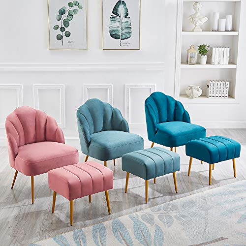 Ball & Cast Upholstered Velvet Ottoman,Footrest 18"W x 15.75"D x 17.5"H Teal,Golden Powder Coating Legs Set of 1