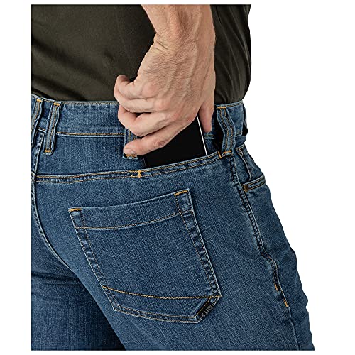 5.11 Tactical Men's Defender-Flex Straight Jeans, Mechanical Stretch Fabric, Classic Pockets, Style 74477, Stone Wash Indigo, 32W X 34L
