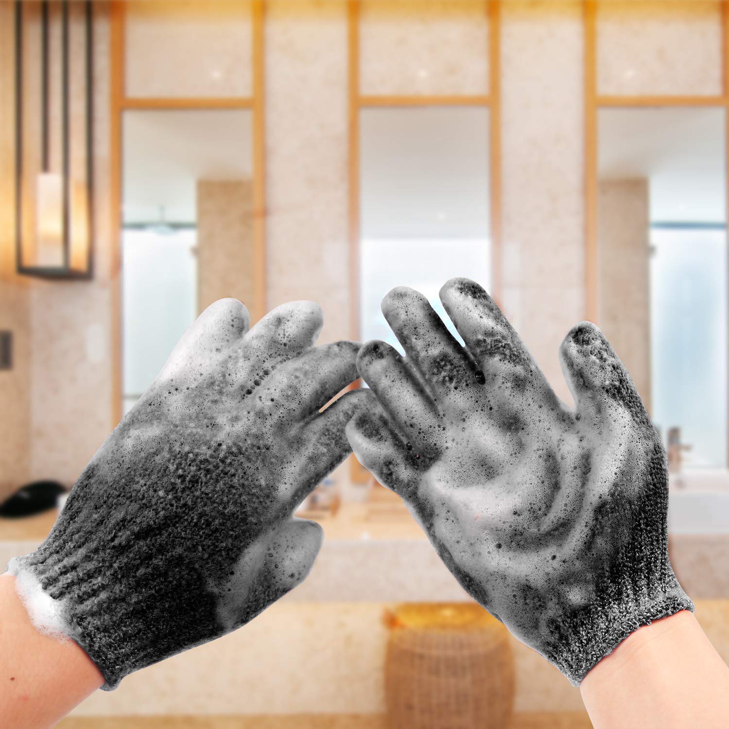 6Pairs Exfoliating Gloves - Premium Black Scrub Wash Mitt for Bath or Shower - Luxury Spa Exfoliation Accessories for Beauty Spa Massage, Suitable for Men and Women