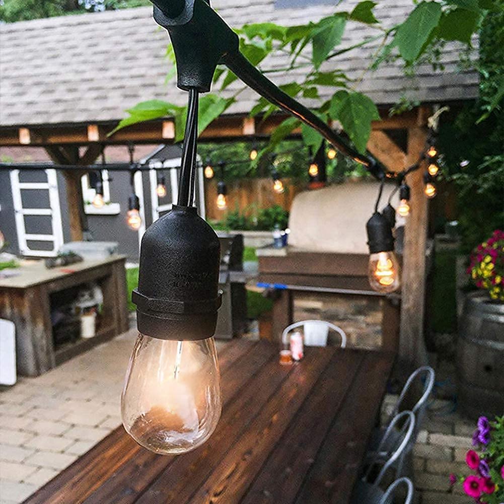 ACOHOOK 48FT Outdoor Solar String Lights, Solar Cafe Lights, Commercial Grade Solar String Lights for Outside,4 Light Modes,USB& Solar Powered String Lights with Waterproof Plastic 15+1(Spare) Bulbs