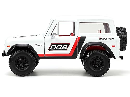 1973 Bronco #008 White with Red and Black Stripes and Red Interior with Extra Wheels Just Trucks Series 1/24 Diecast Model Car by Jada 34181