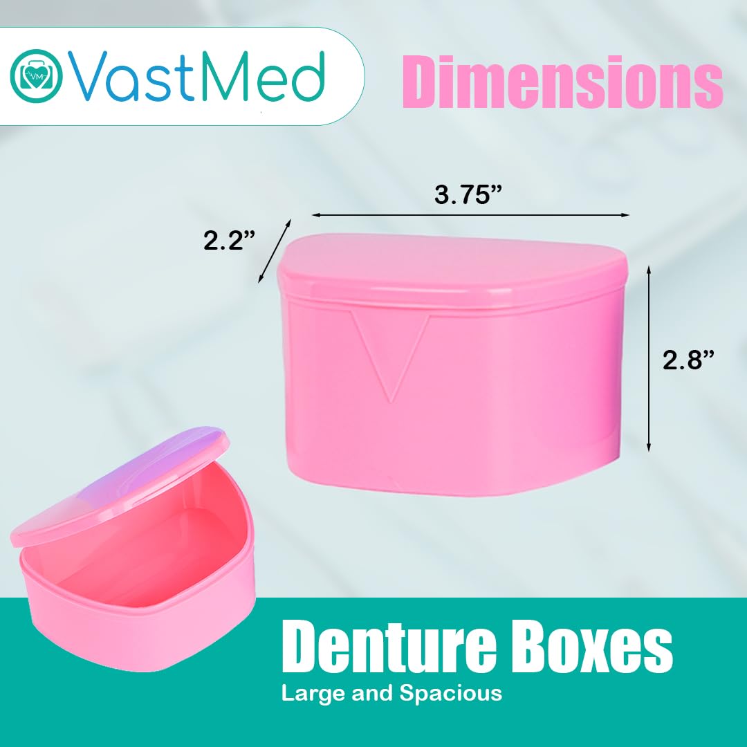 10PCs Dental Grade Trapezoid Denture Bath Case by VASTMED | Retainer Case Tooth Case Denture Box Denture Storage Boxes | Denture Cleaner Cup Travel Portable Denture Box for Home Office