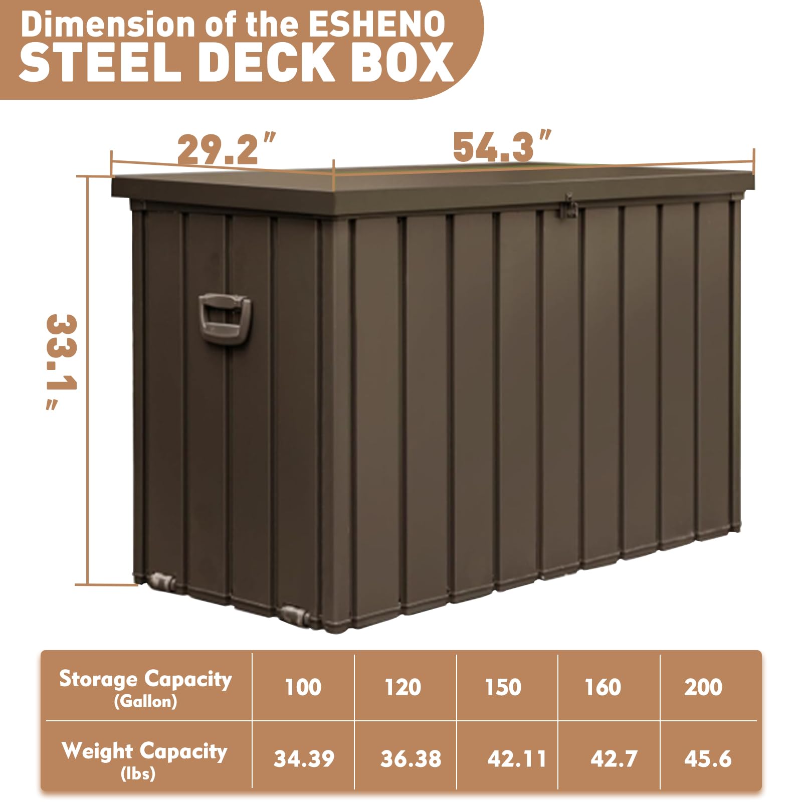 120 Gallon Deck Box, Large Steel Outdoor Storage Box Waterproof, Lockable Patio Storage Box with Side Handle & Mobility Rollers, Outdoor Deck Box Storage Cabinet for Outside Cushions, Garden Tools