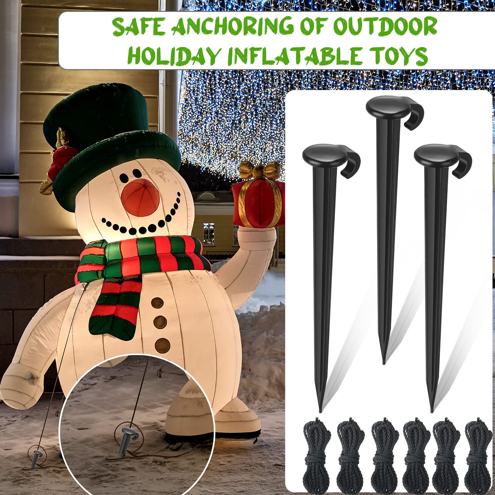 16 Sets Canopy Stakes with Nylon Ropes and Hook Tent Plastic Beach Tent Pegs Heavy Duty Tent Ground Anchor Stakes Outdoor Inflatables Stakes Tents Spikes for Garden Camping Lawn, 7 Inch